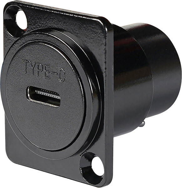 D-Series USB C Bulkhead Socket Outlet, Coupler - Black